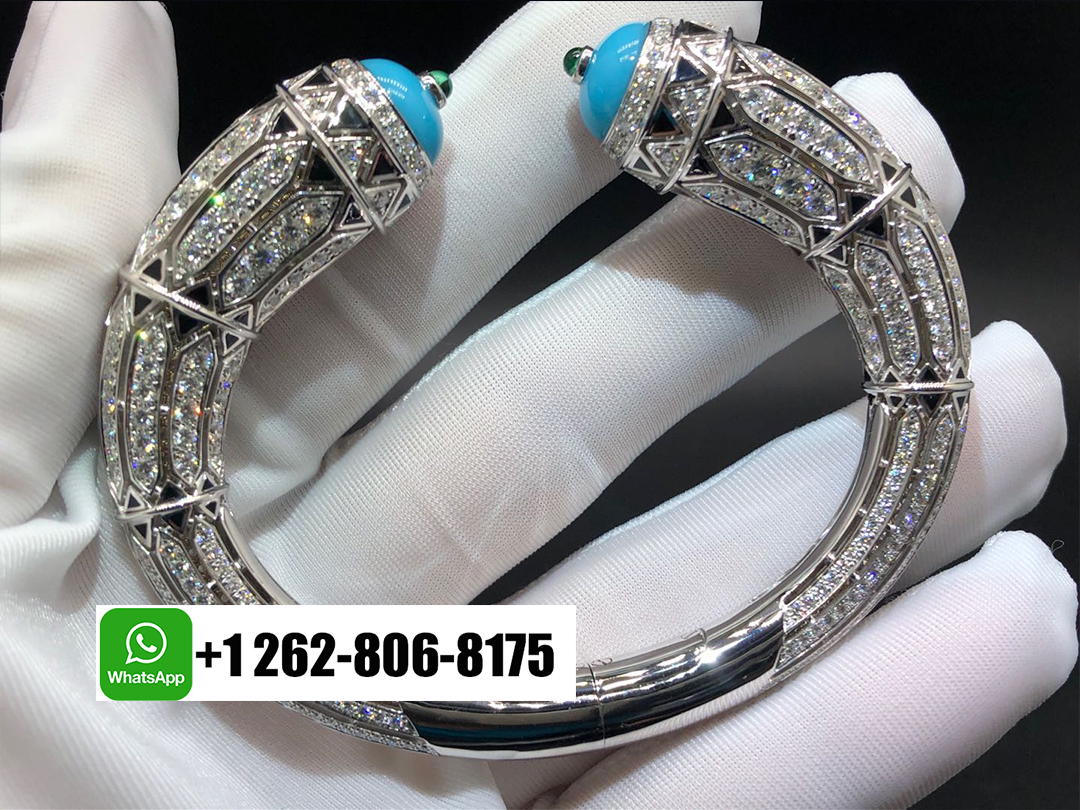 Custom Cartier White Gold Turquoise and Diamonds Art-Déco Inspired High ...