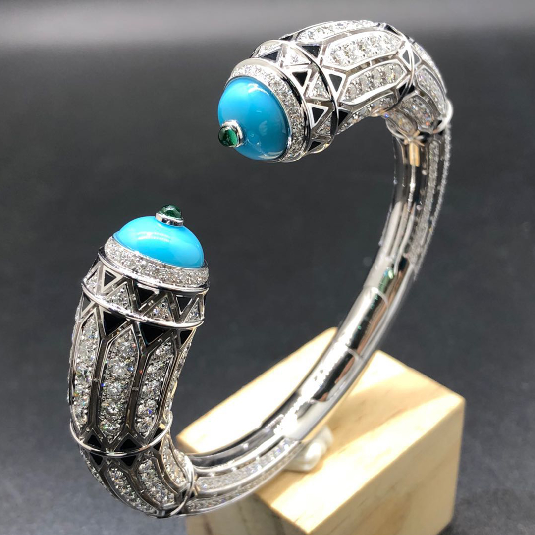 Custom Cartier White Gold Turquoise and Diamonds Art-Déco Inspired High ...